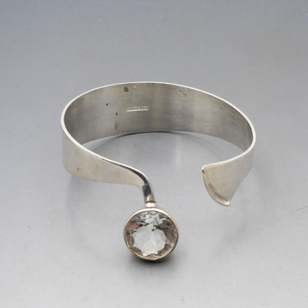 Swedish 830 Silver and Crystal Modernist Bangle