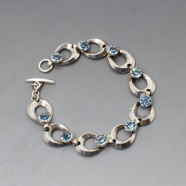 Herman Siersbol Silver Light Blue Crystal Flower Bracelet