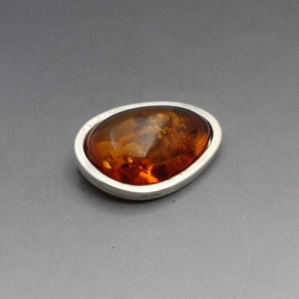 Modernist Amber and Silver Brooch