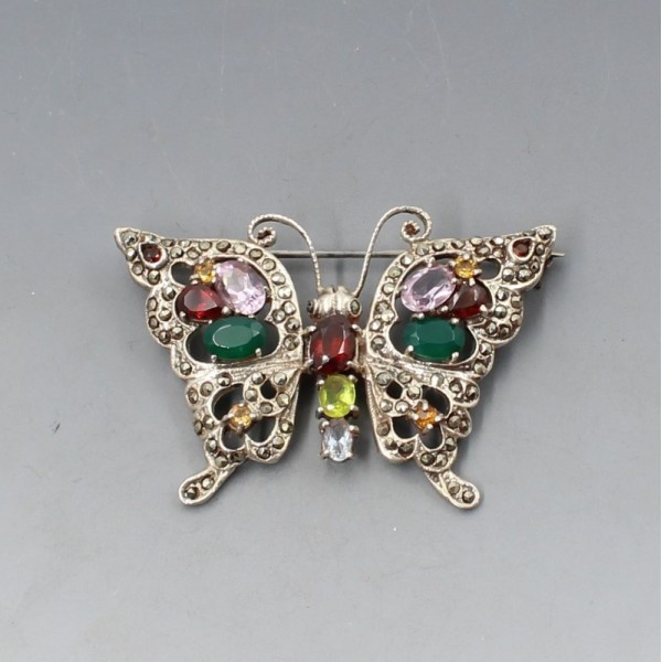 Silver and Crystal Butterfly Brooch