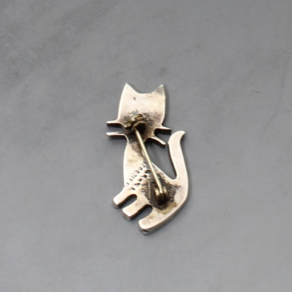 Silver Mexico Cat Brooch