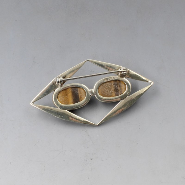 Tigers Eye and Silver Modernist Brooch