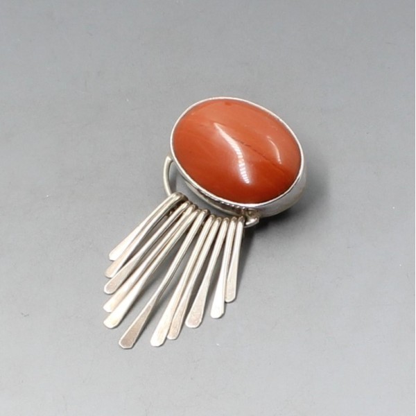 Red Jasper Silver Mexico Brooch
