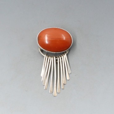 Red Jasper Silver Mexico Brooch