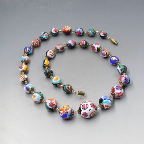 Venetian Millefiori Bead Necklace 19 Inches