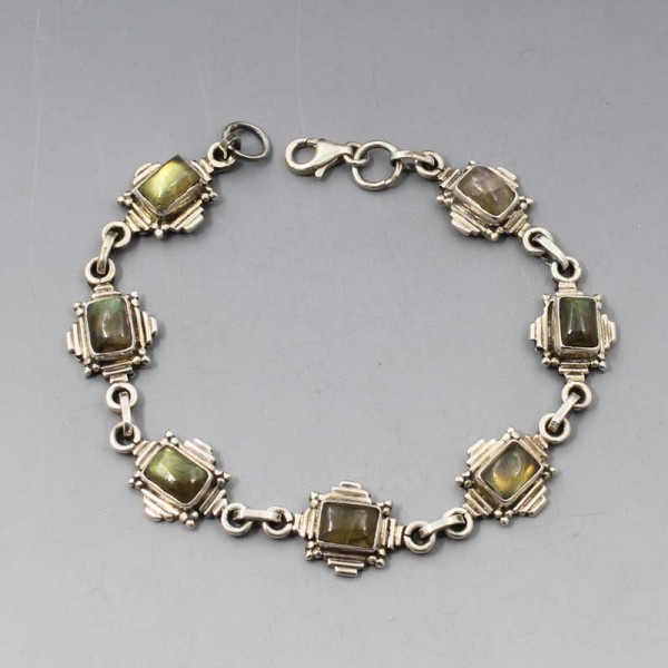 Labradorite Art Deco Style Silver Bracelet UK